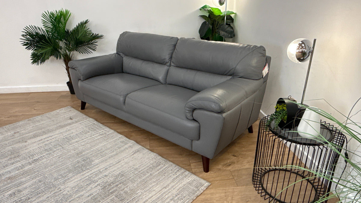 DFS Danbury Leather 3 Seater in Fossil Grey — The Sofa Clearance Outlet
