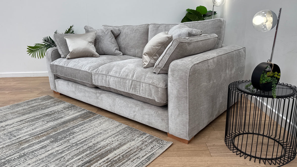 Sofology Cavalli 3 Seater Fabric Sofa in Blanik Silver Mix — The Sofa Clearance Outlet