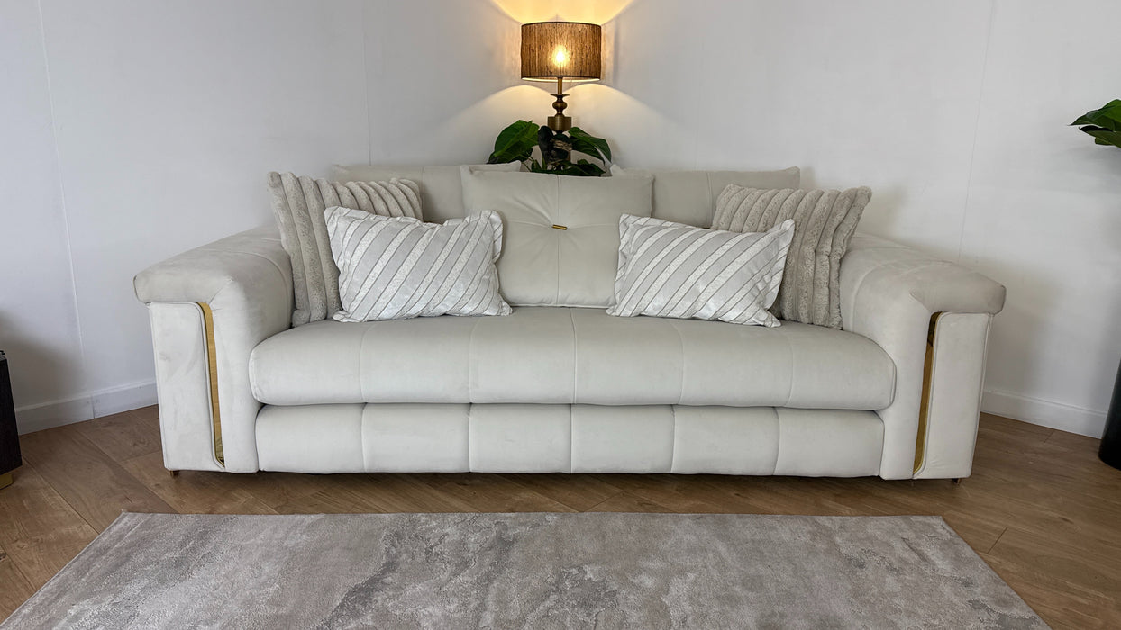 Sofology The Oscar Fabric 3 Seater Gold Trim in Super Matt Velvet Ecru ...