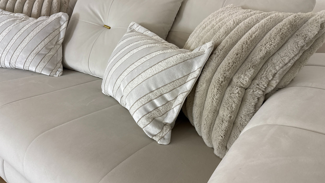 Sofology The Oscar Fabric 3 Seater Gold Trim in Super Matt Velvet Ecru ...