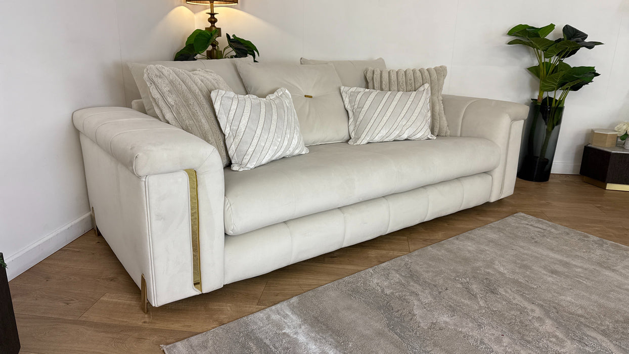 Sofology The Oscar Fabric 3 Seater Gold Trim in Super Matt Velvet Ecru ...