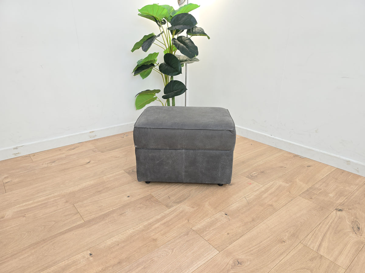 Bartello Footstool - Leather - Charcoal — The Sofa Clearance Outlet