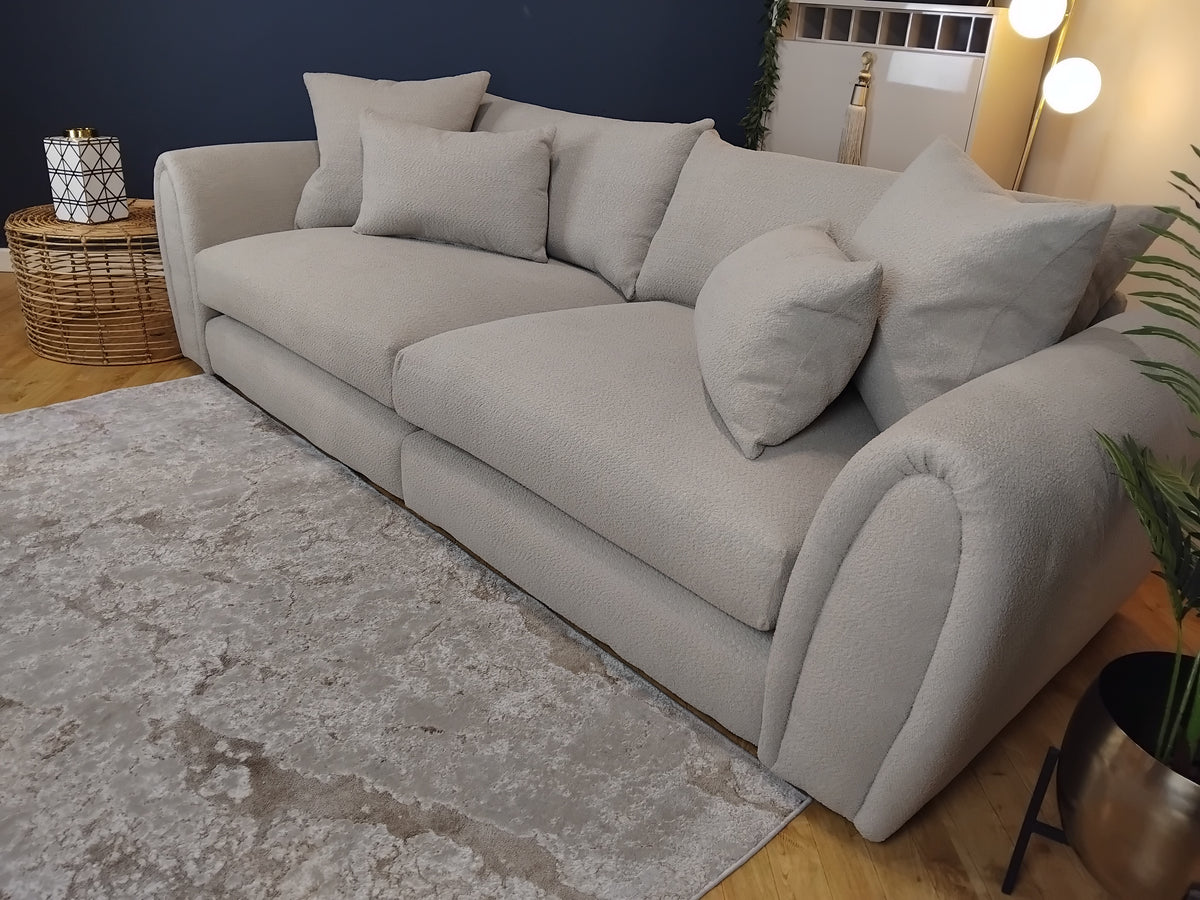 Sofology Marble Arch Fabric 4 Seater Split in Cosy Boucle Plain Pebble — The Sofa Clearance Outlet