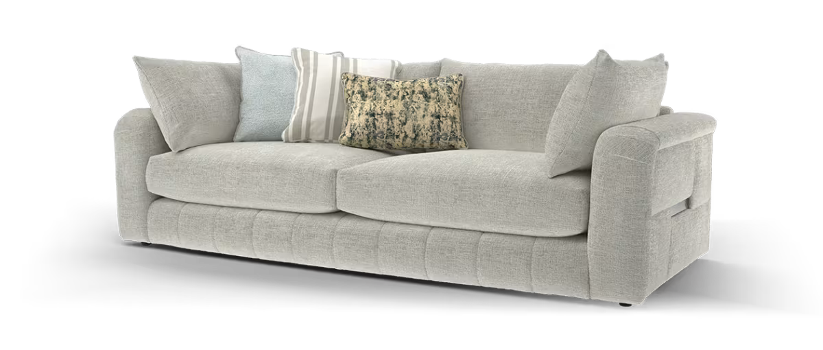 Sofology Westwood Fabric 4 Seater Silver Trim in Teddy Chenille Silver ...